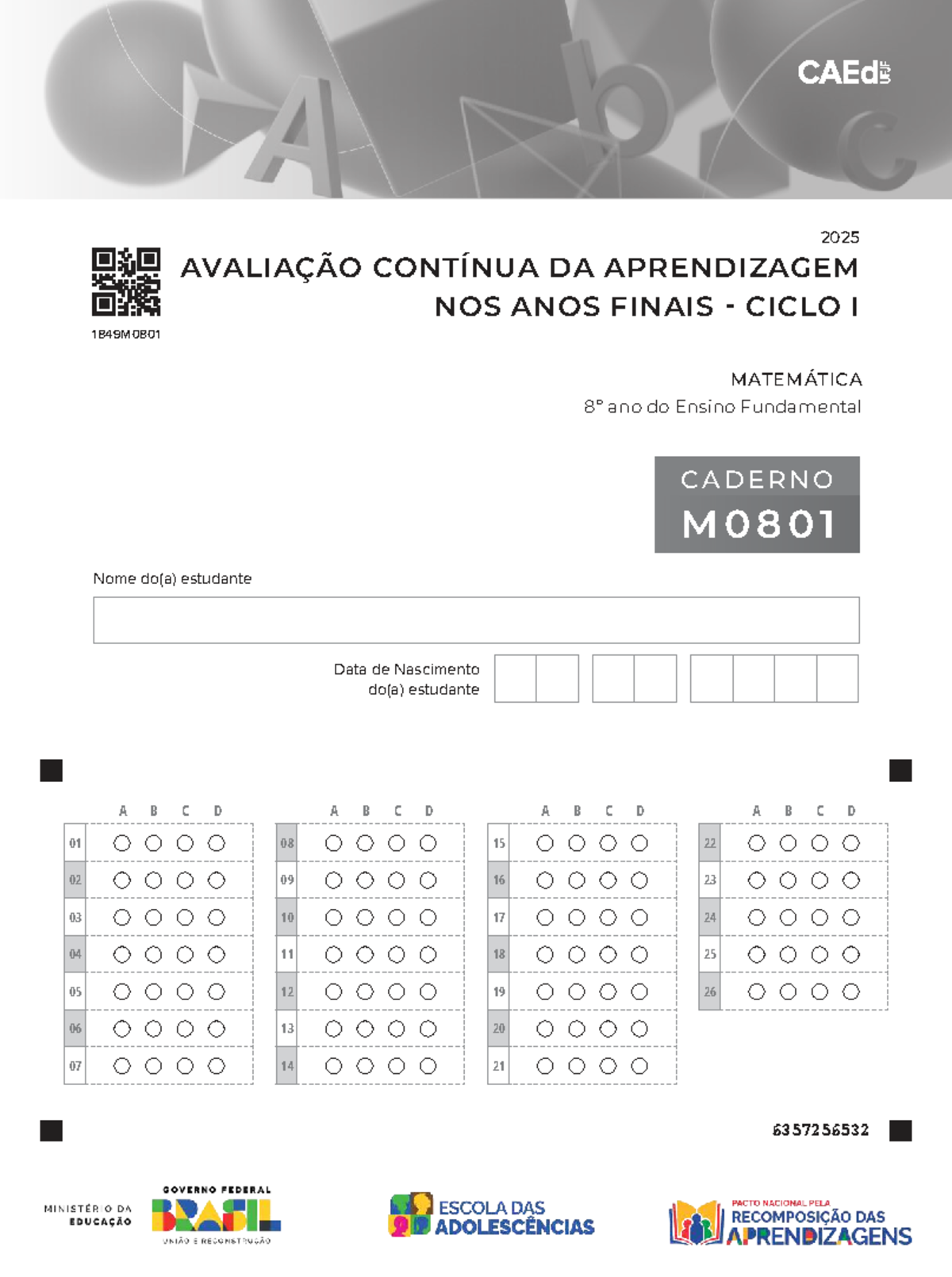 Avaliação Contínua de Matemática 8º Ano M0801 - Caderno 2025 - Studocu