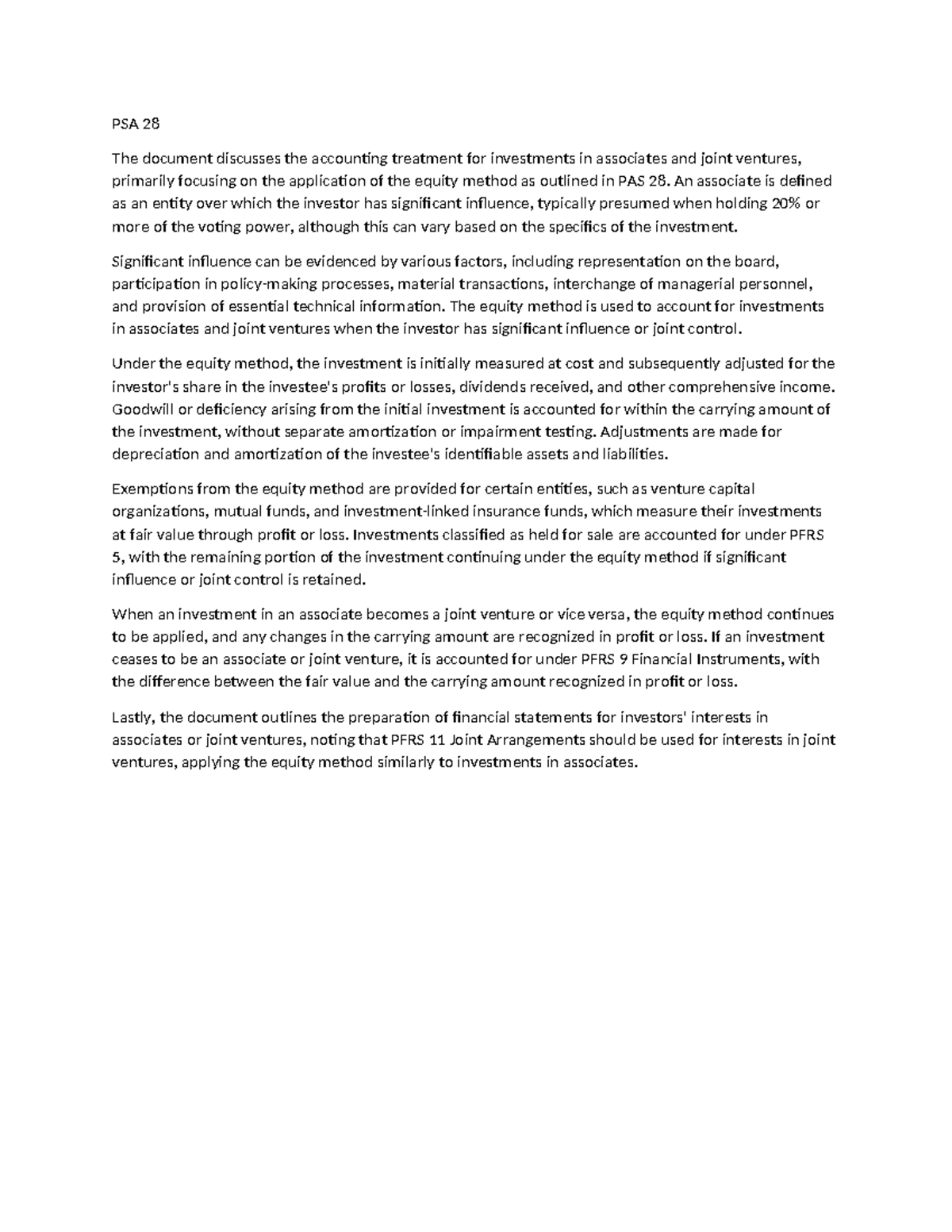 PSA 28 - notes - PSA 28 The document discusses the accounting treatment ...