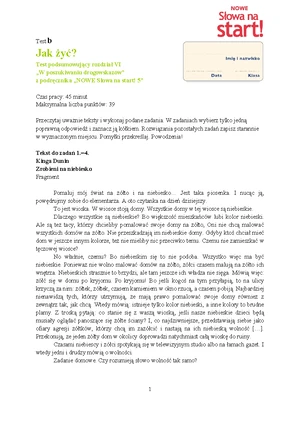 Test podsumowujący do rozdziału VI z podręcznika NOWE Słowa na start! 5 ...