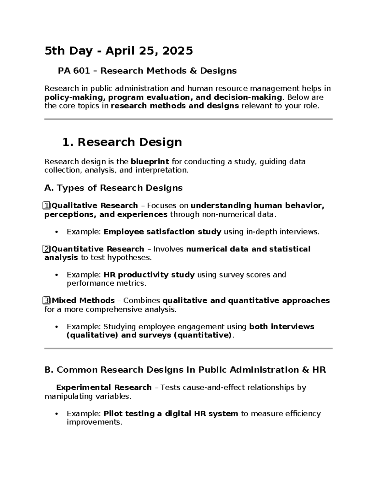 Study Guide: PA 601 Research Methods Designs for Comprehensive Exam ...