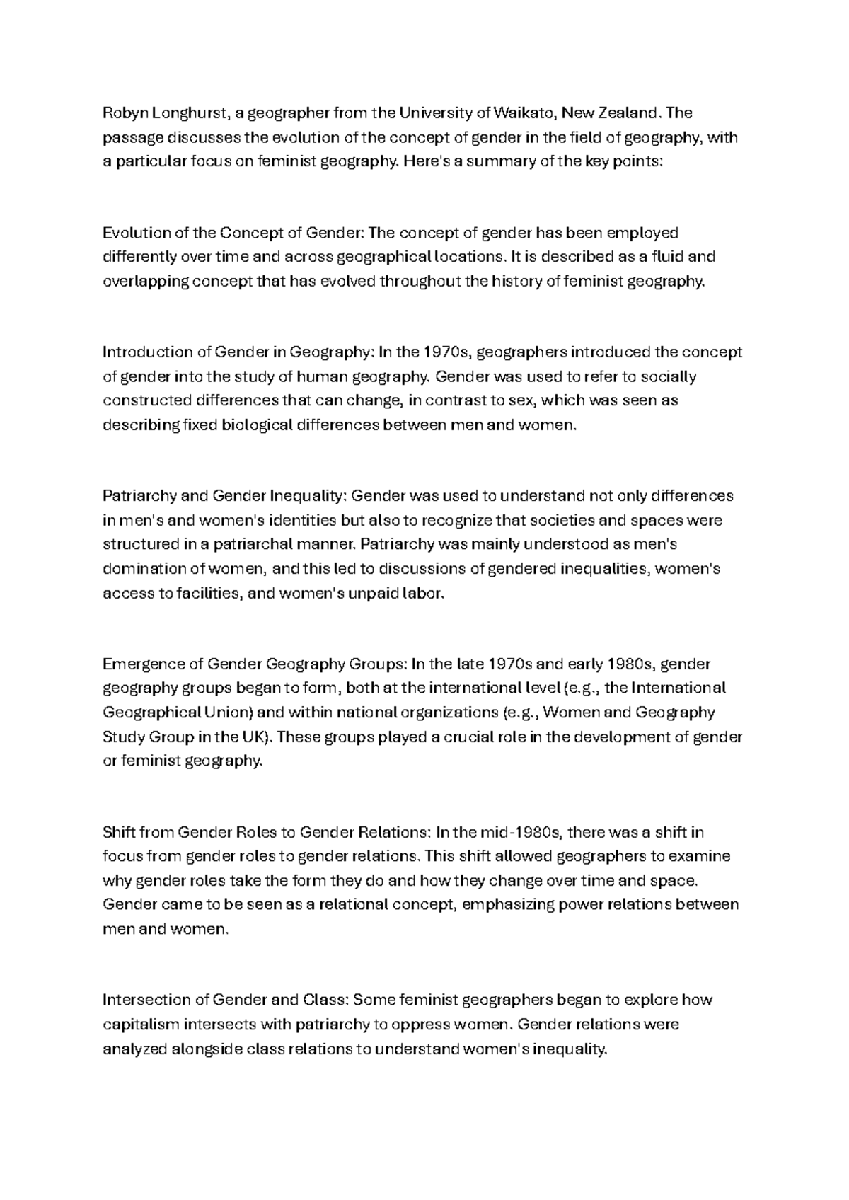 ENG 204: Evolution of Gender Concepts in Feminist Geography - Studocu
