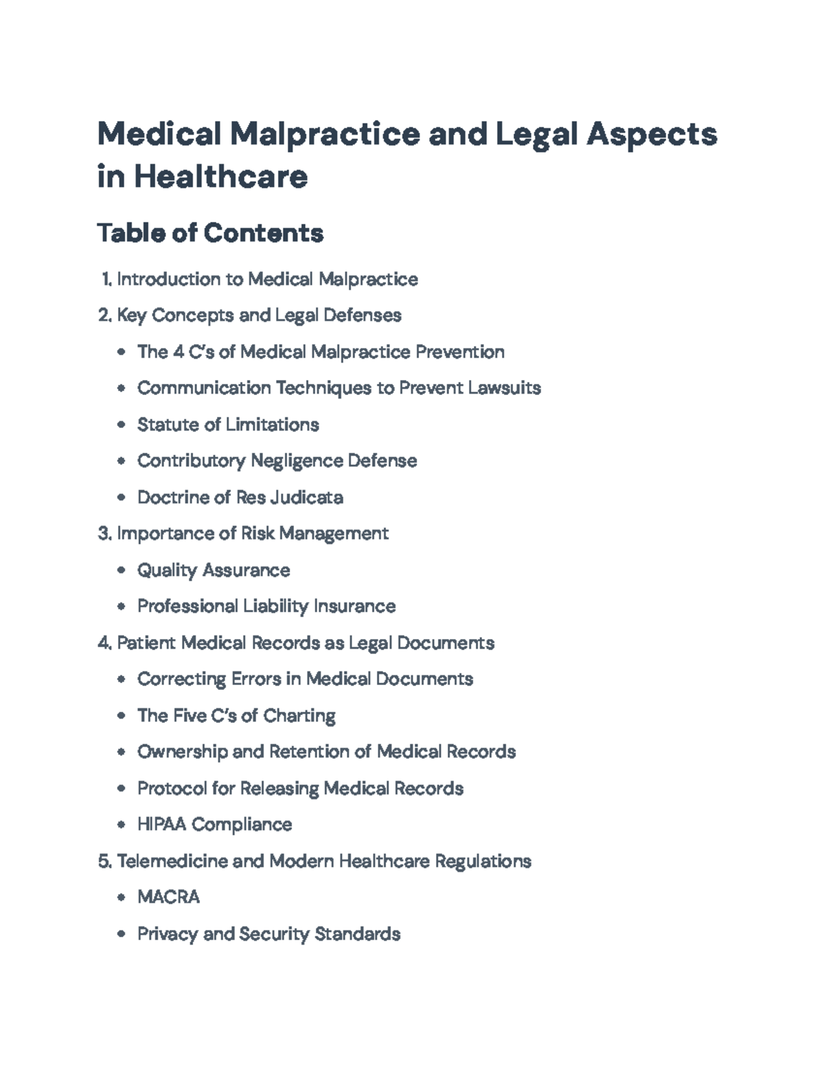 Medical Malpractice and Legal Issues in Healthcare: Course Code XX1234 ...