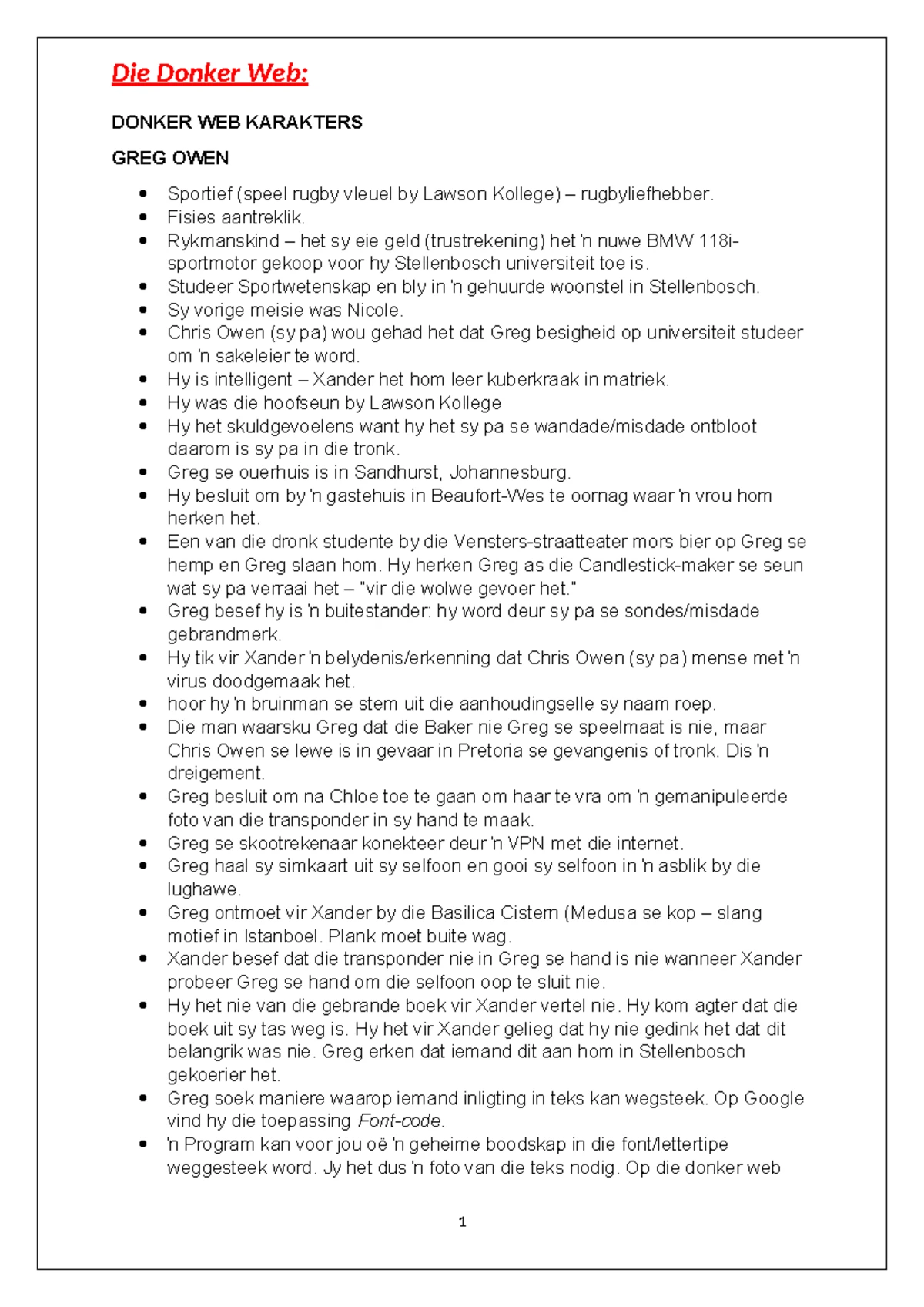 Donker Web Werkskaart Memo - Vraestelle en Analises - Studocu