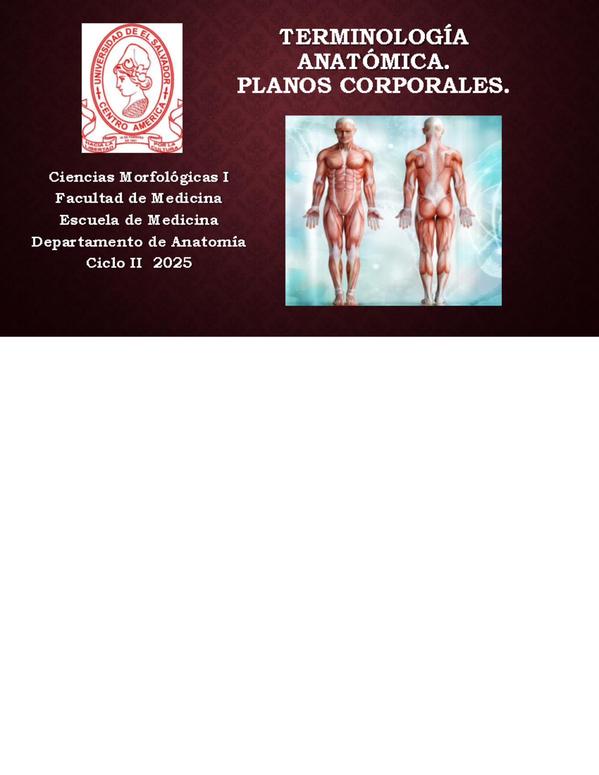Terminología Anatómica y Planos Corporales - Ciclo II 2025 - Studocu