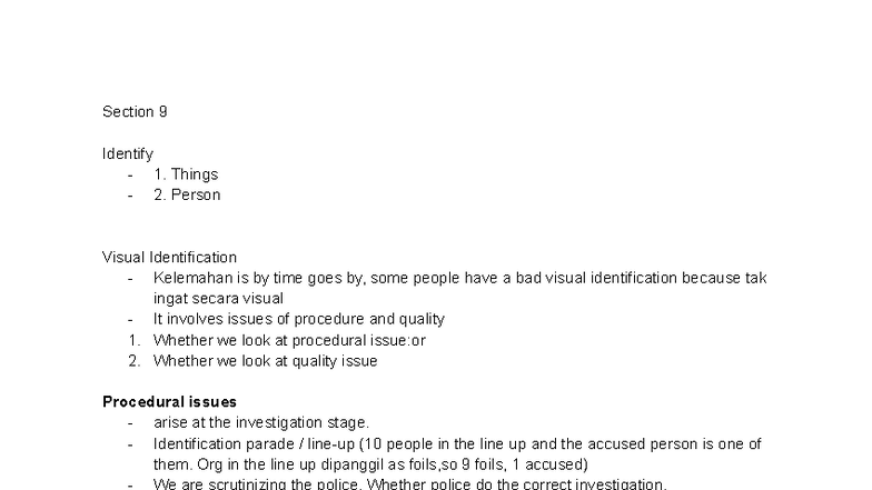 Evidence Notes W8: Visual Identification Procedures in Malaysia - Studocu