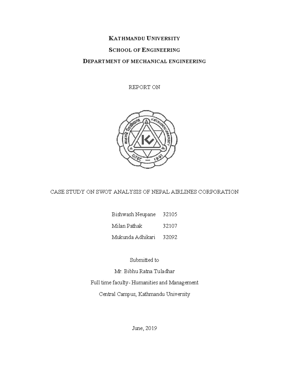 SWOT analysis - Grade: 9 - KATHMANDU UNIVERSITY SCHOOL OF ENGINEERING ...
