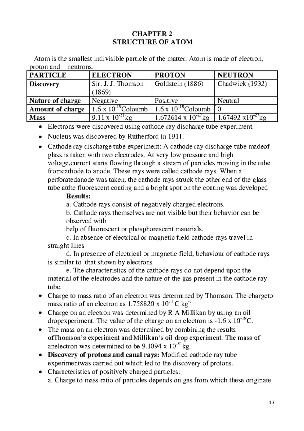 11 Chemistry Notes: Chapter 02 - Structure of the Atom - Studocu