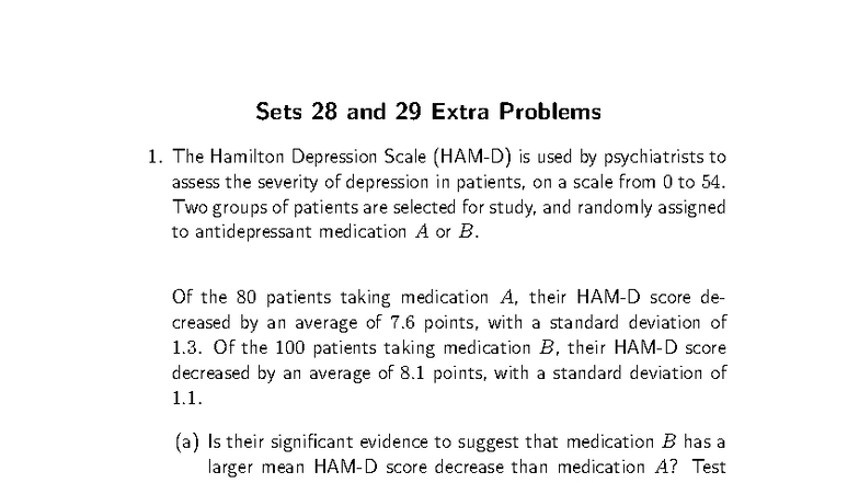 Stat-260 Extra Practice Final: Depression & Lifespan Analysis - Studocu