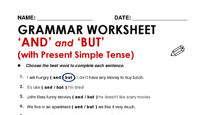 Grammar Worksheet: Present Simple Tense & Conjunctions - Studocu