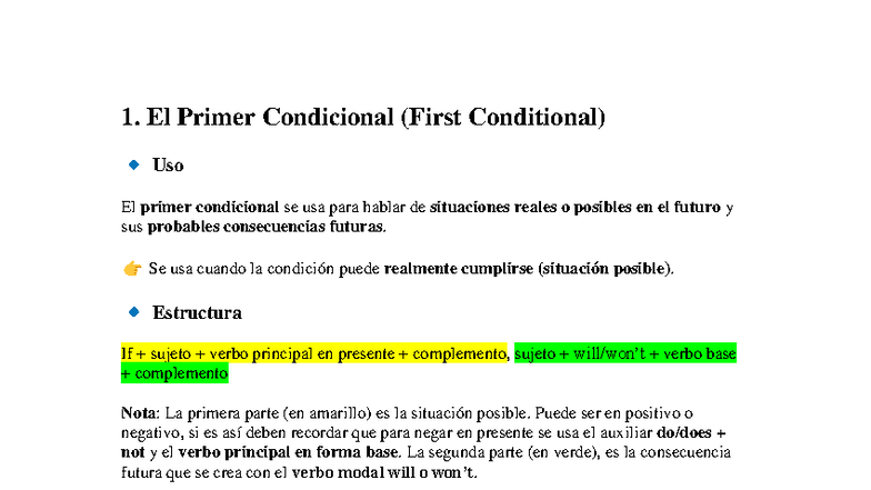 Guía de Uso del Primer y Segundo Condicional (1) - Studocu