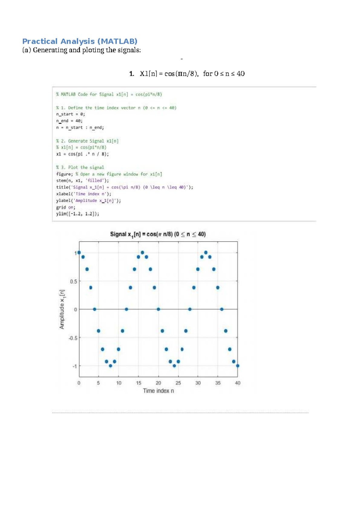 Matlab part of DSP Assigment - Digital signal processing - Practical ...
