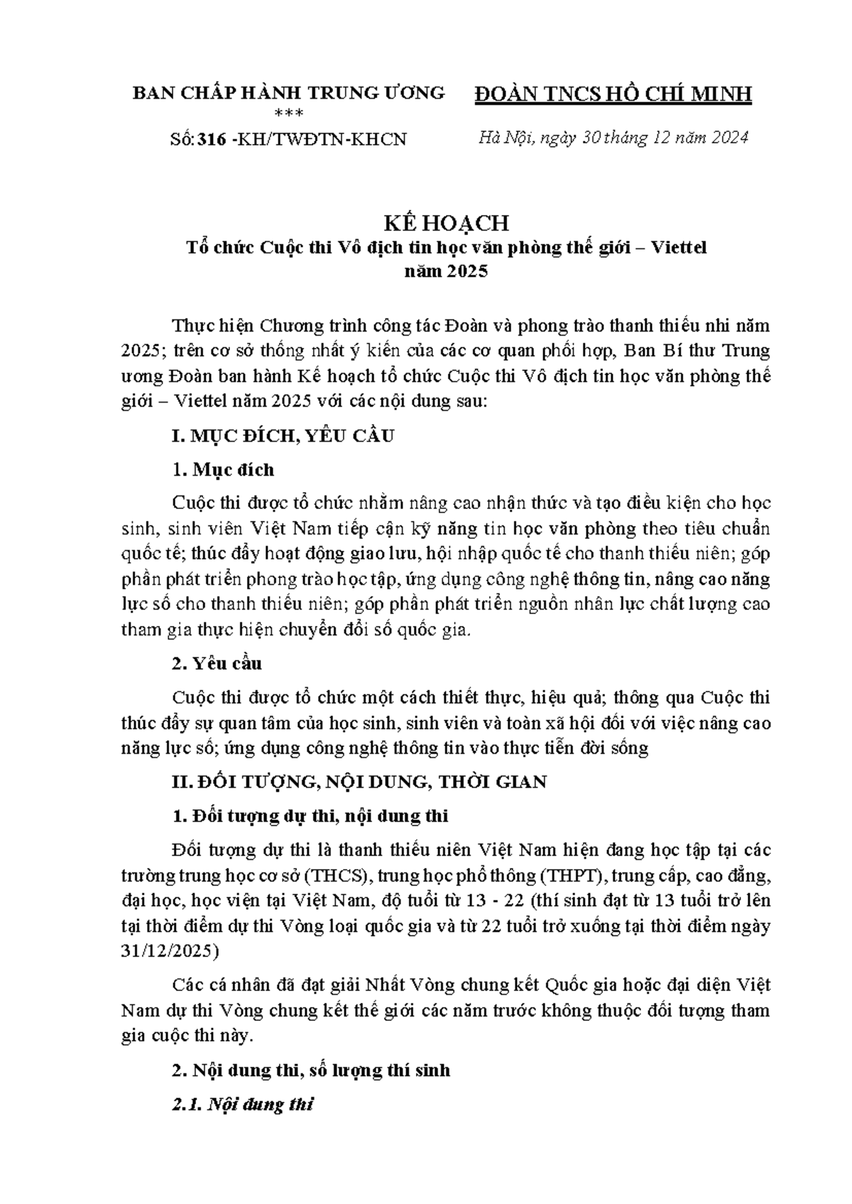 Kế Hoạch Tổ Chức Cuộc Thi MOSWC 2025 - Viettel - Studocu