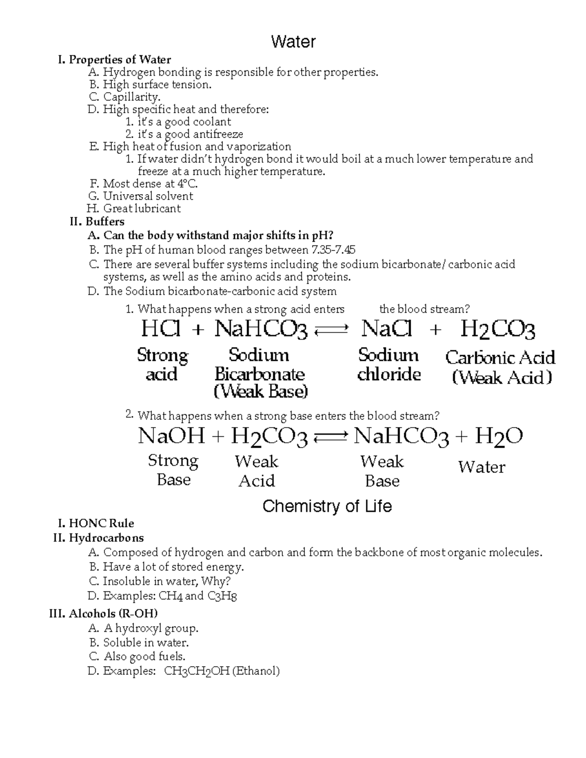 Biochem - Properties of Water - Water I. Properties of Water A ...