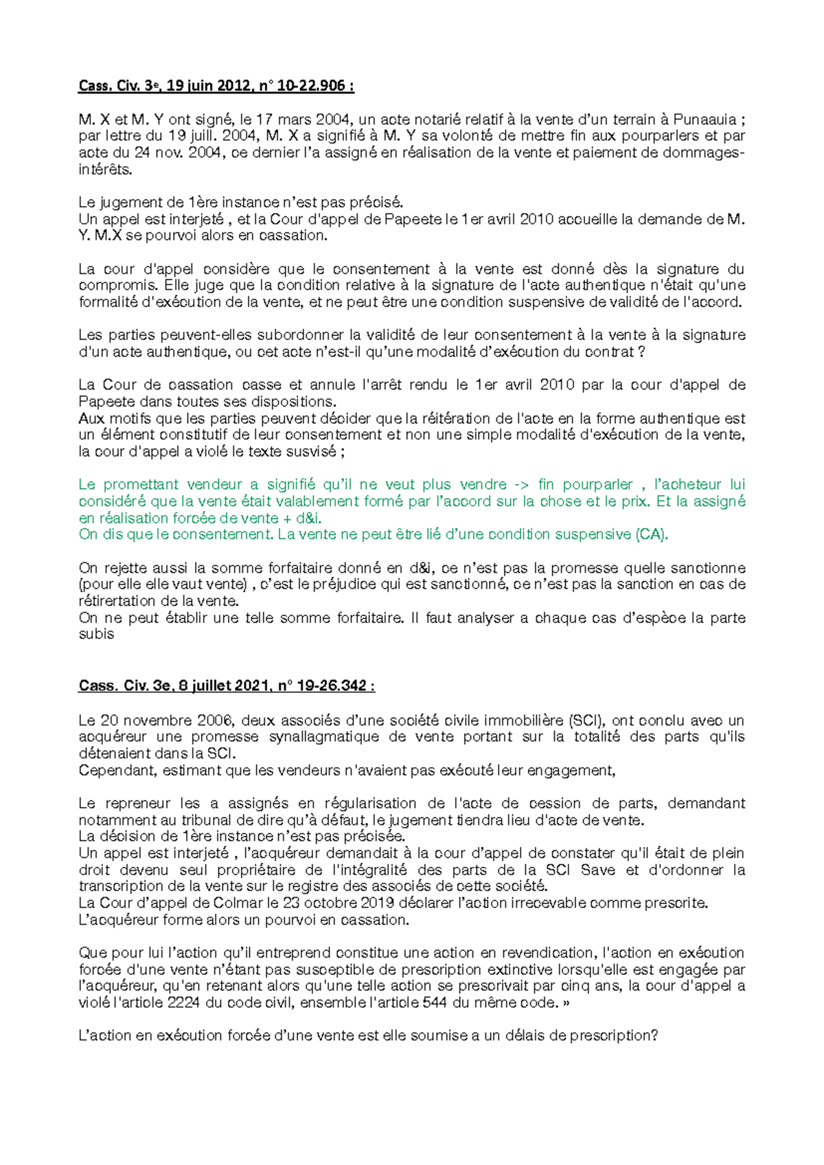 Arrret contrat - simple tentative de fichage - Cass. Civ. 3e , 19 juin ...