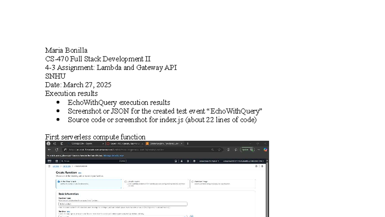 Maria Bonilla CS-470 4-3 Assignment-Lambda and Gateway API - CS-470 ...