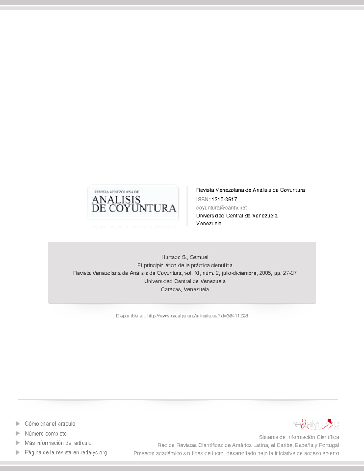 EL PRINCIPIO ÉTICO DE LA PRÁCTICA CIENTÍFICA - SAMUEL HURTADO 2005 ...