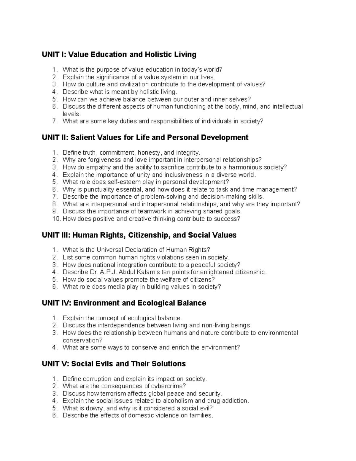 Value Education Notes - VALUE EDUCATION UNIT - I Value education refers ...