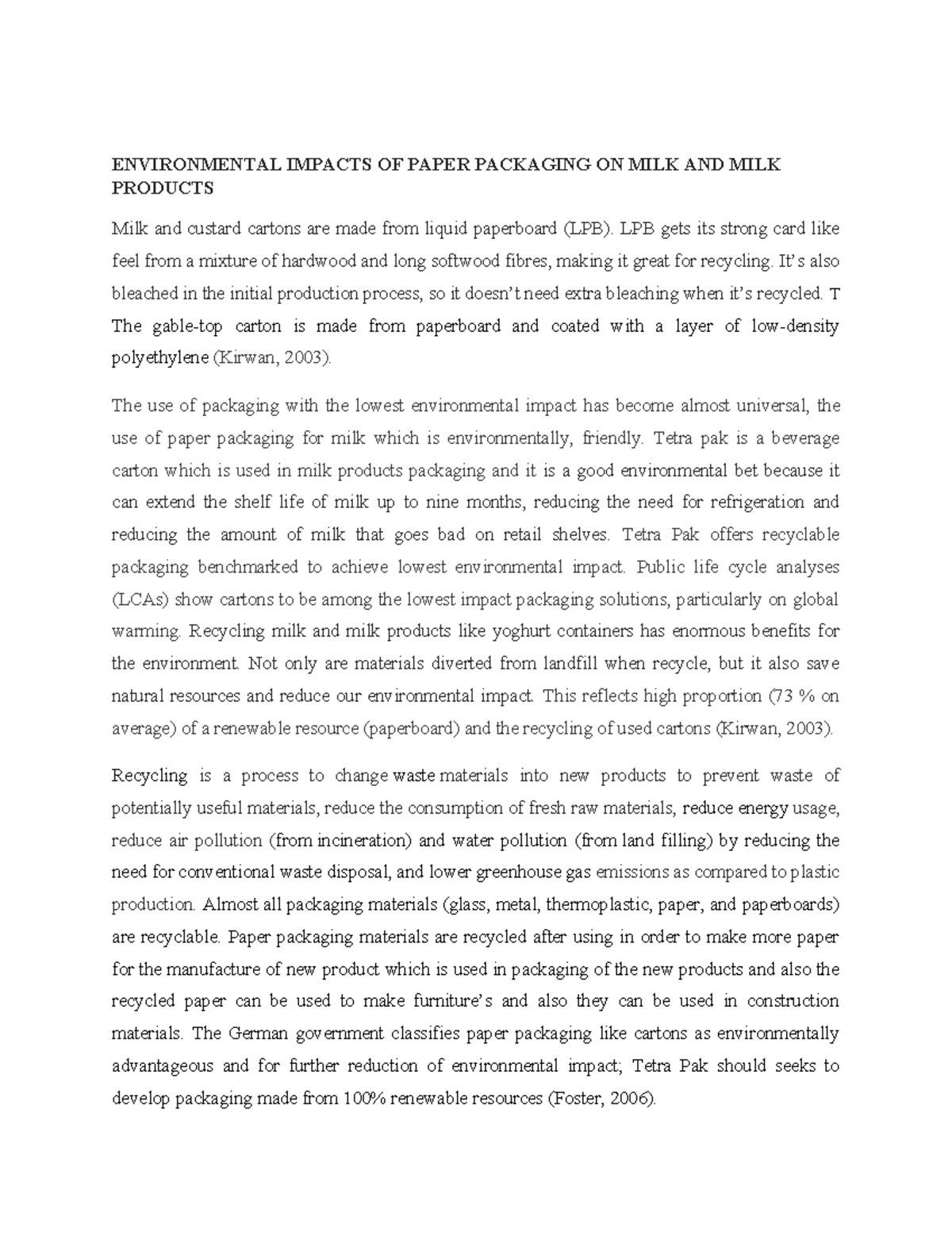 ENV 101: Environmental Impacts of Paper Packaging on Milk Products ...