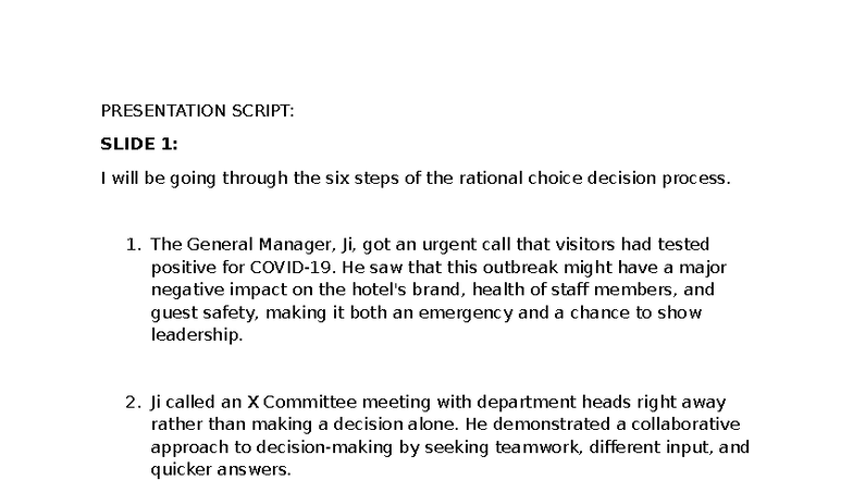 Rational Choice Decision Process: Presentation Script Analysis - Studocu