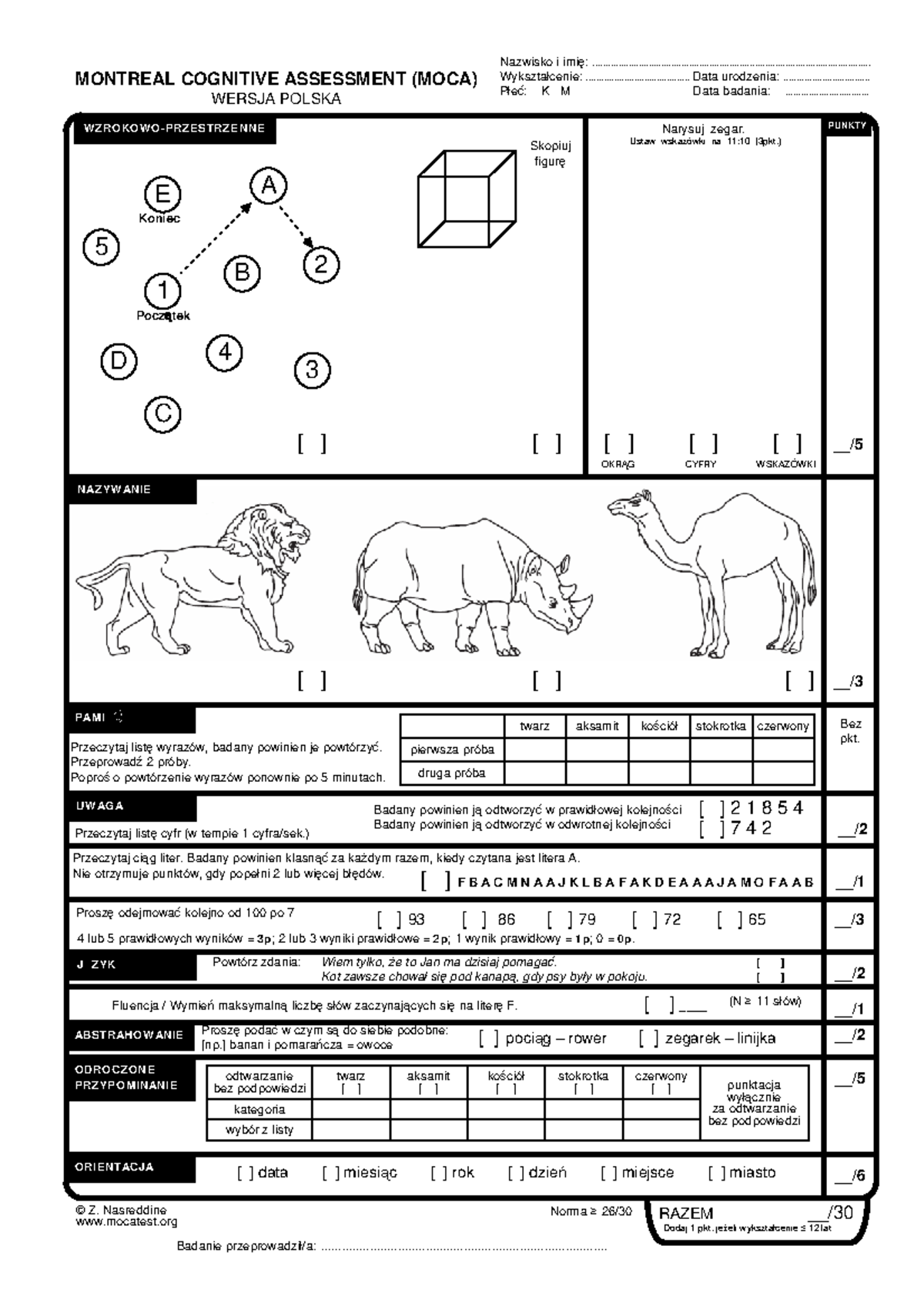 MOCA Test: Polish Version Assessment Guide for Cognitive Evaluation ...