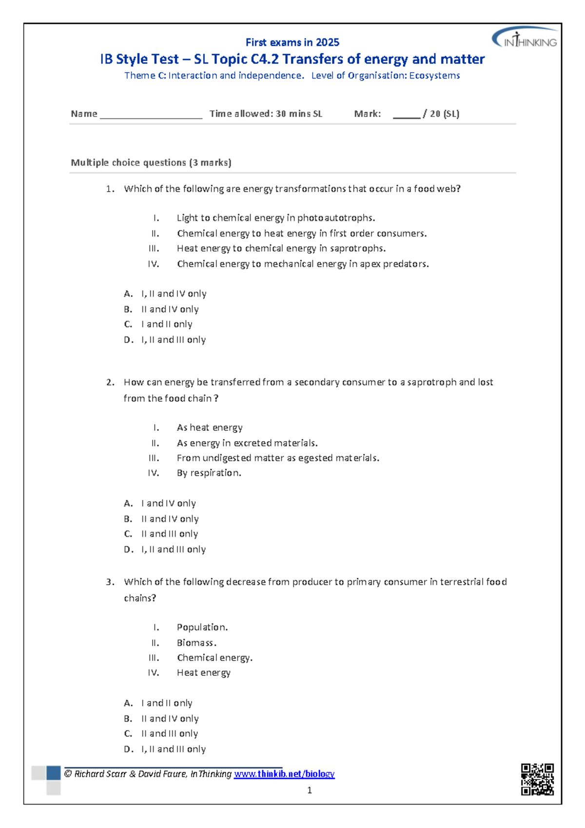 C4.2 Practice Test: Energy & Matter Transfers in Ecosystems (SL) - Studocu