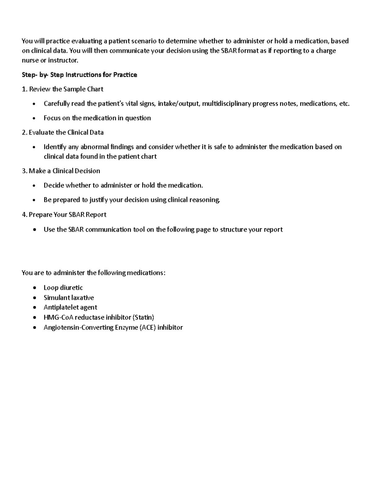 Patient Scenario Evaluation and SBAR Communication for Meds - NURS 101 ...