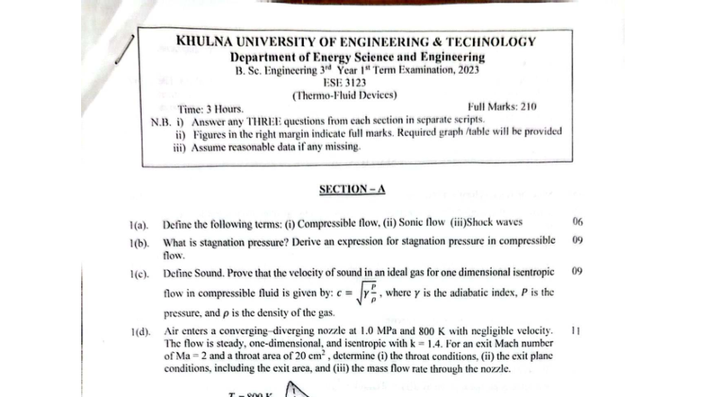 ESE 3123 Final Exam: Thermo-Fluid Devices - 3rd Year Engineering - Studocu
