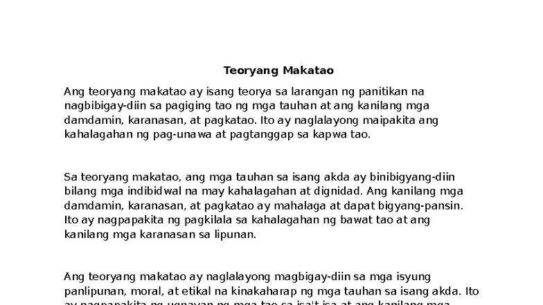 Teoryang Makatao: Pagsusuri at Kahalagahan sa Panitikan - Studocu