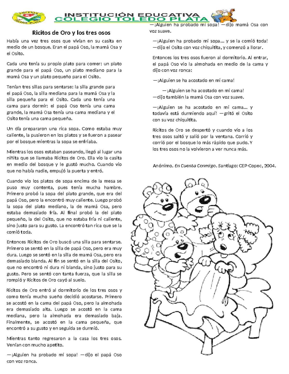 Ricitos de Oro y los Tres Osos - Actividades en el Cuaderno - Studocu