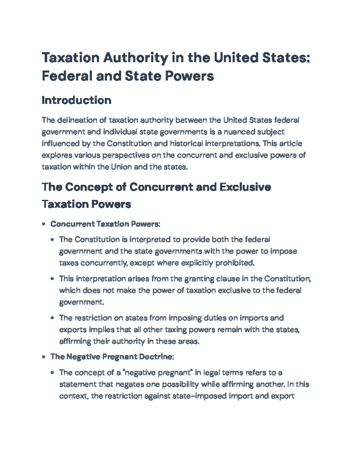 Taxation Authority in the U.S.: Federal vs. State Powers Analysis ...