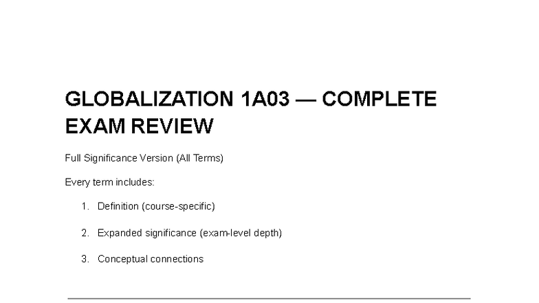 GLOBALIZATION 1A03 COMPLETE EXAM REVIEW: Key Concepts & Significance ...