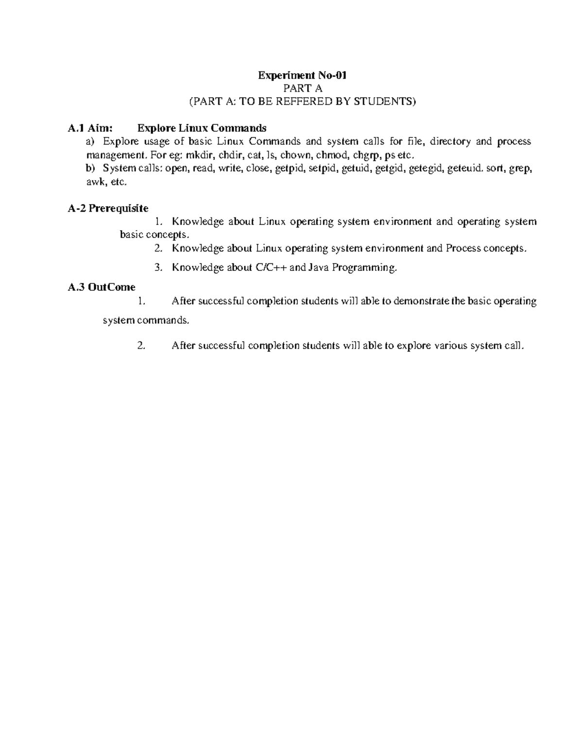 C55Exp1OS - hii - Experiment No- 01 PART A (PART A: TO BE REFFERED BY ...