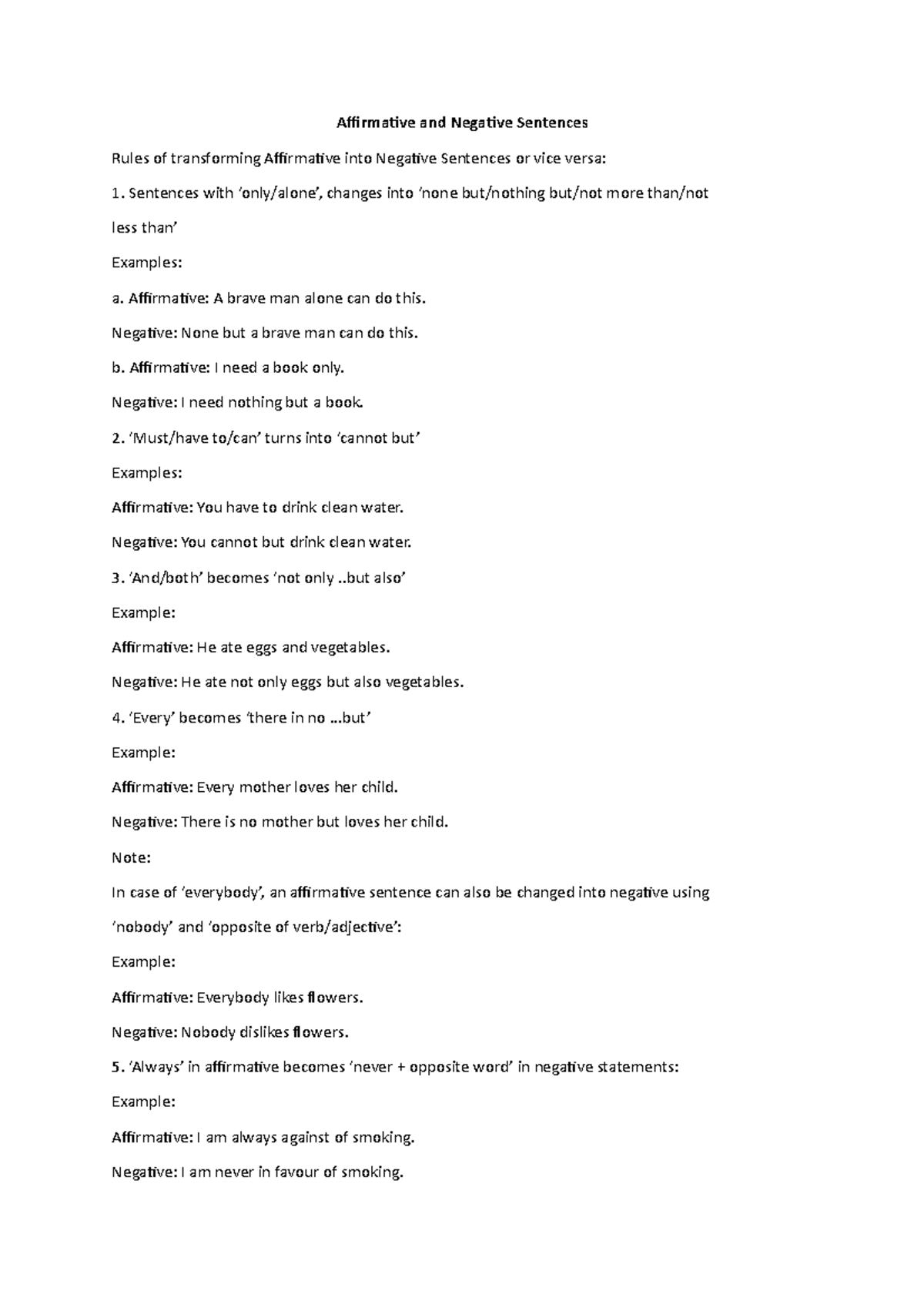 Transforming Affirmative to Negative Sentences: A Guide - Studocu