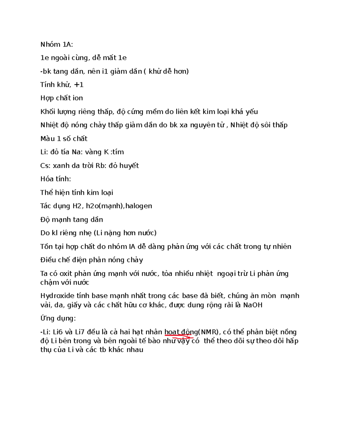 Hóa Tính và Ứng Dụng của Nhóm Kim Loại Kiềm (Nhóm 1A) - Studocu