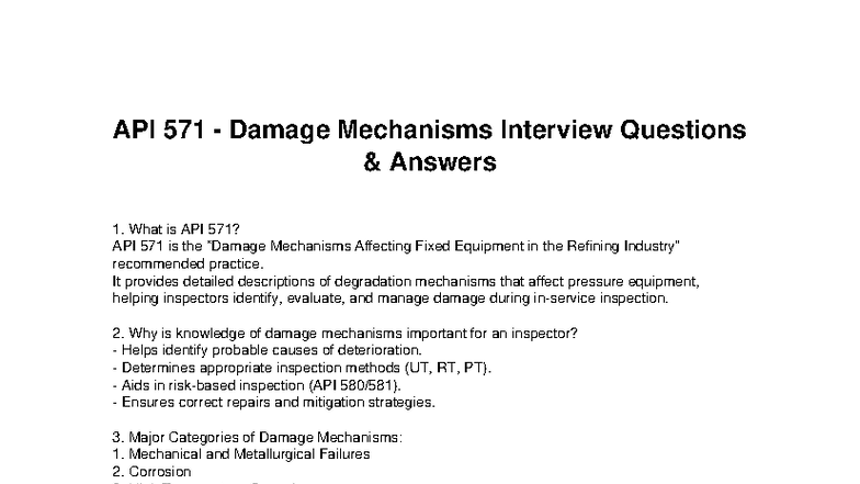 API 571 Damage Mechanisms Interview Q&A Guide - Studocu