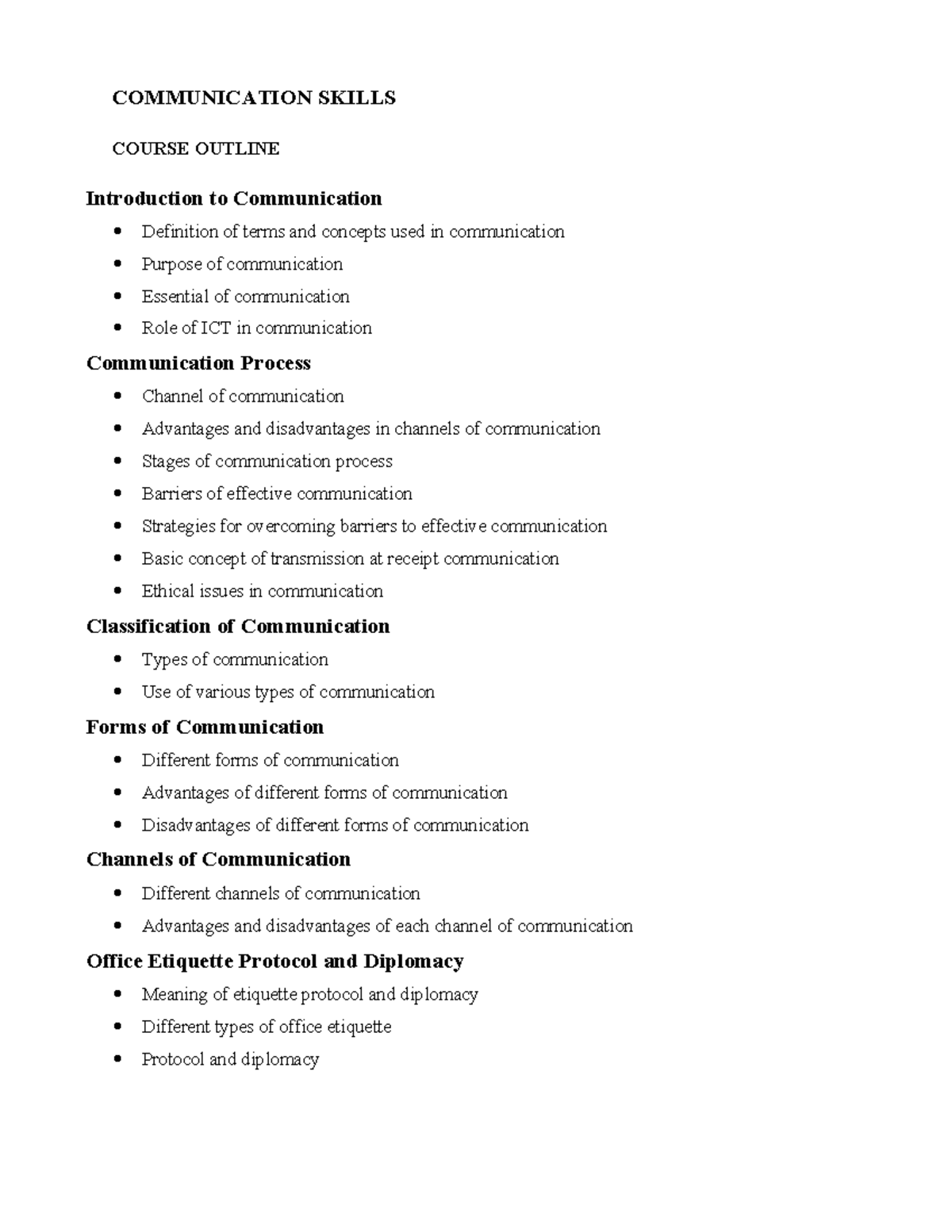 Communication Skills Course Outline: JAN 2019 Notes - Studocu