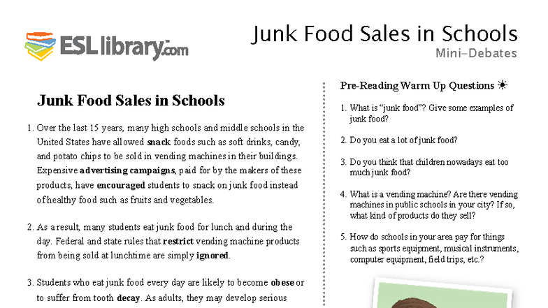 Junk Food Sales in Schools: Warm-Up Questions and Discussion - Studocu