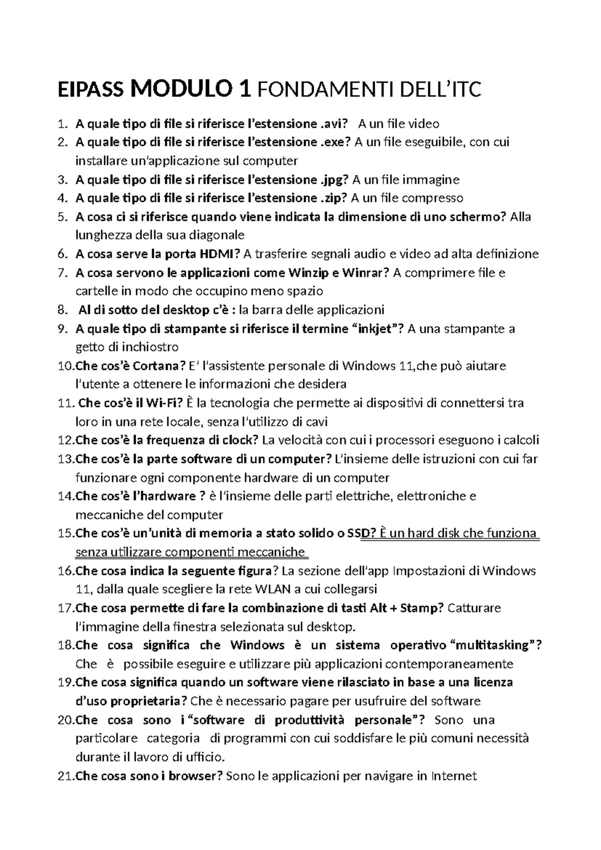 Modulo 5 eipass - MODULO 5 A cosa serve il comando Annulla? Ad ...