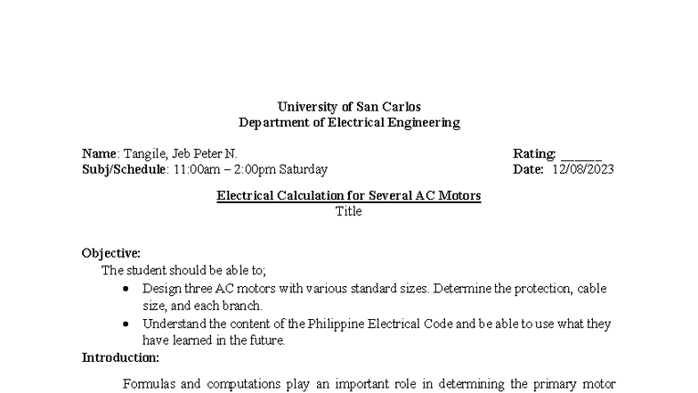Motor Design Calculations for AC Motors - EE 101 - Studocu