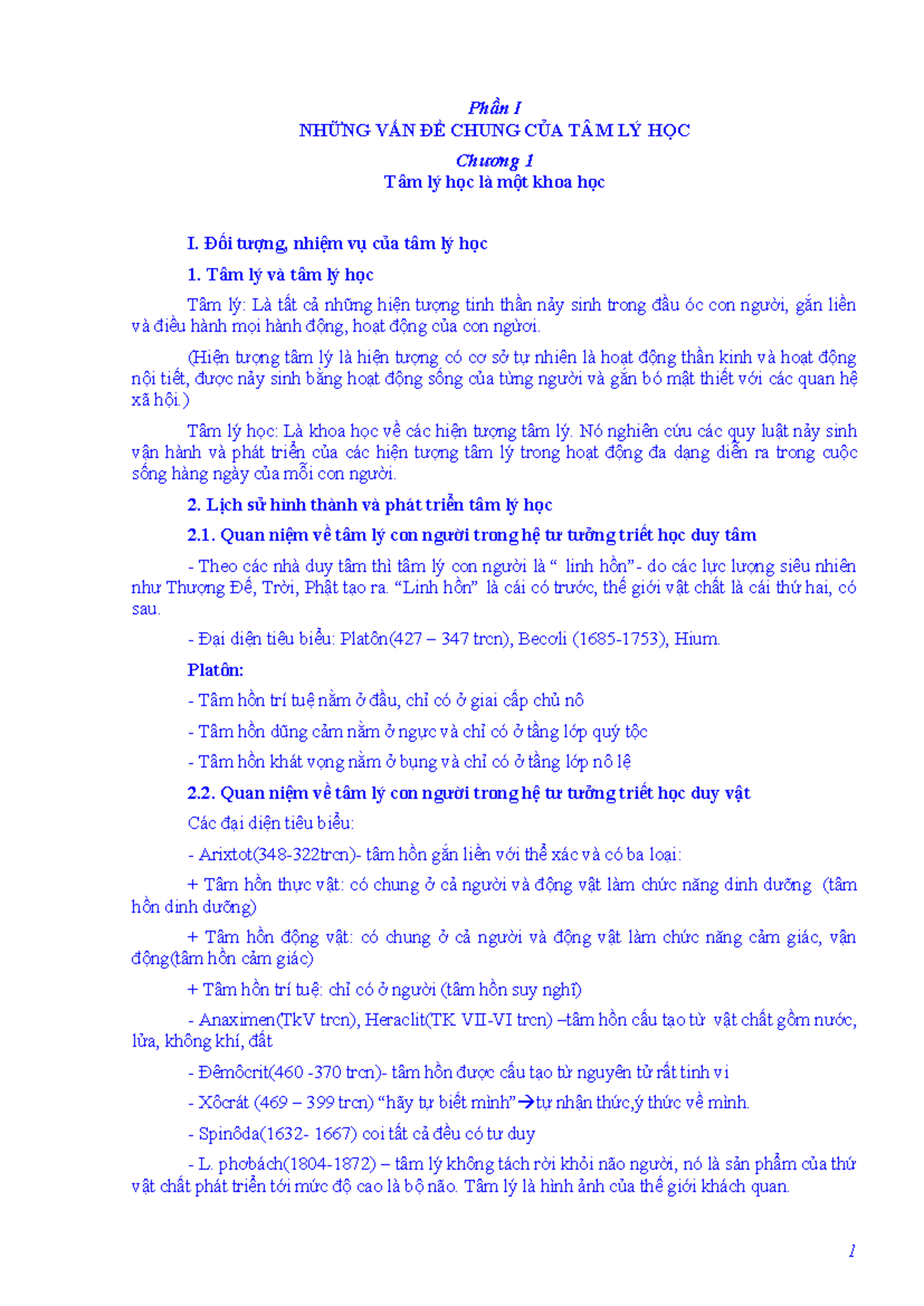Tóm tắt Tâm lý học Đại cương - Chương 1: Những vấn đề chung - Studocu