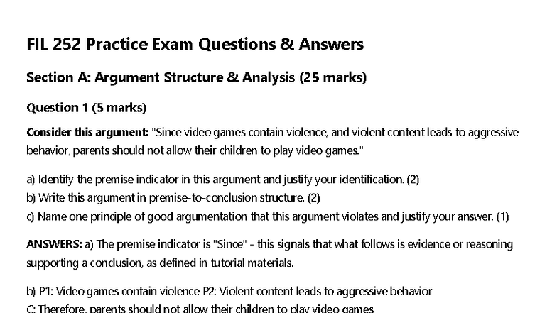 FIL 252 Practice Exam: Argument Structure & Persuasion Techniques - Studocu