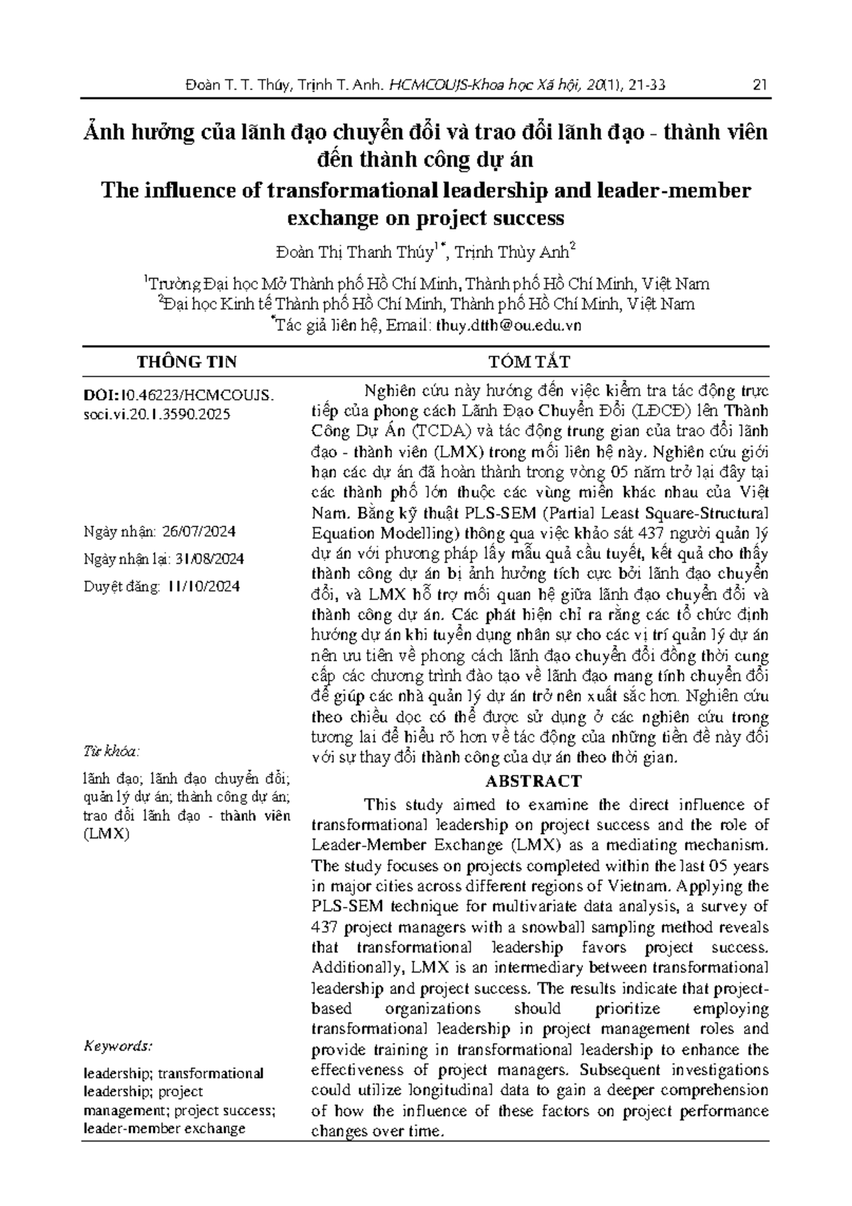 2024 - Đoàn T. T. Thúy, Trịnh T. Anh - Ảnh hưởng của Lãnh đạo Chuyển ...