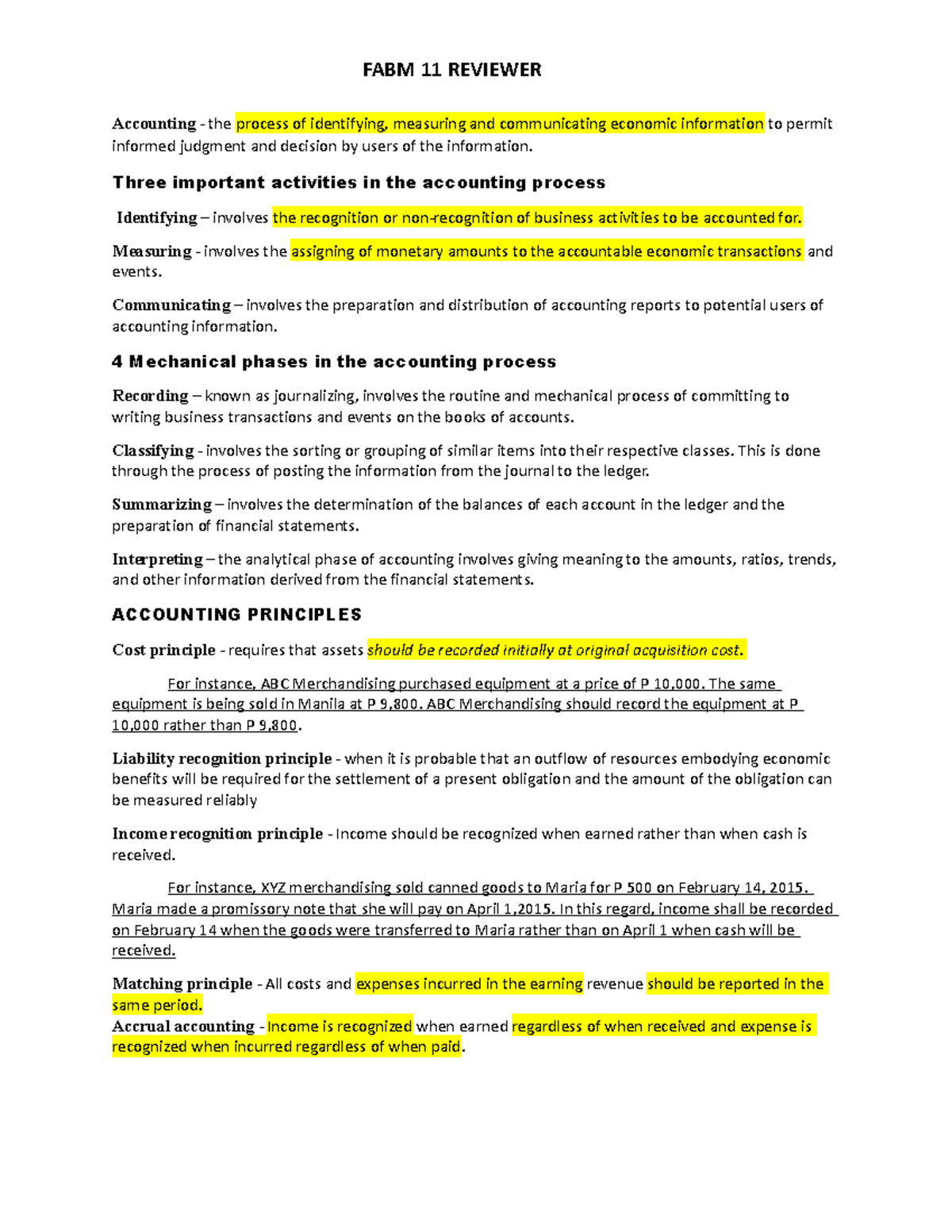 Accounting Principles and Processes - Fabm1 Final Reviewer - Studocu