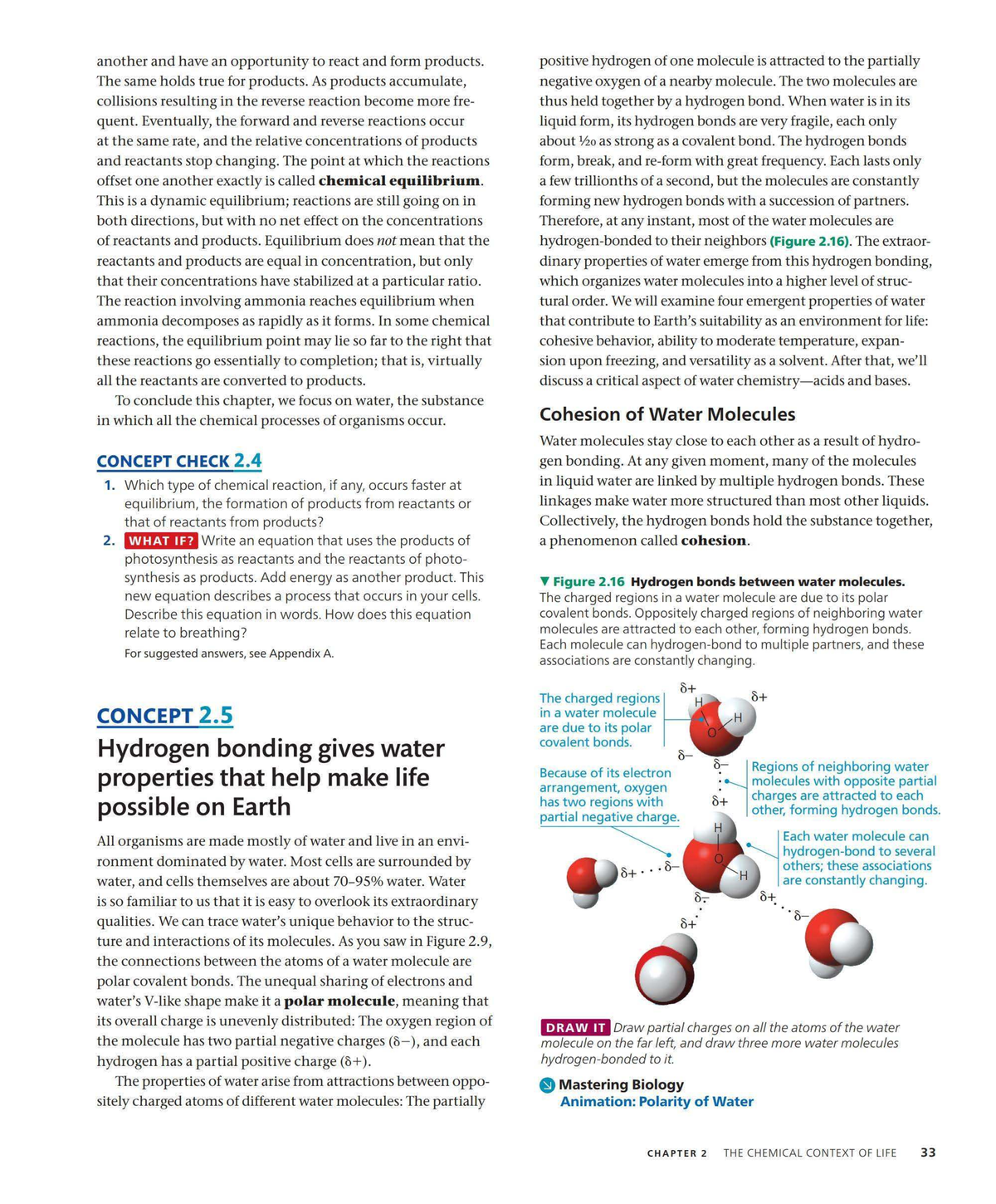 AP Biology Chapter 2: The chemical context of life and water properties ...