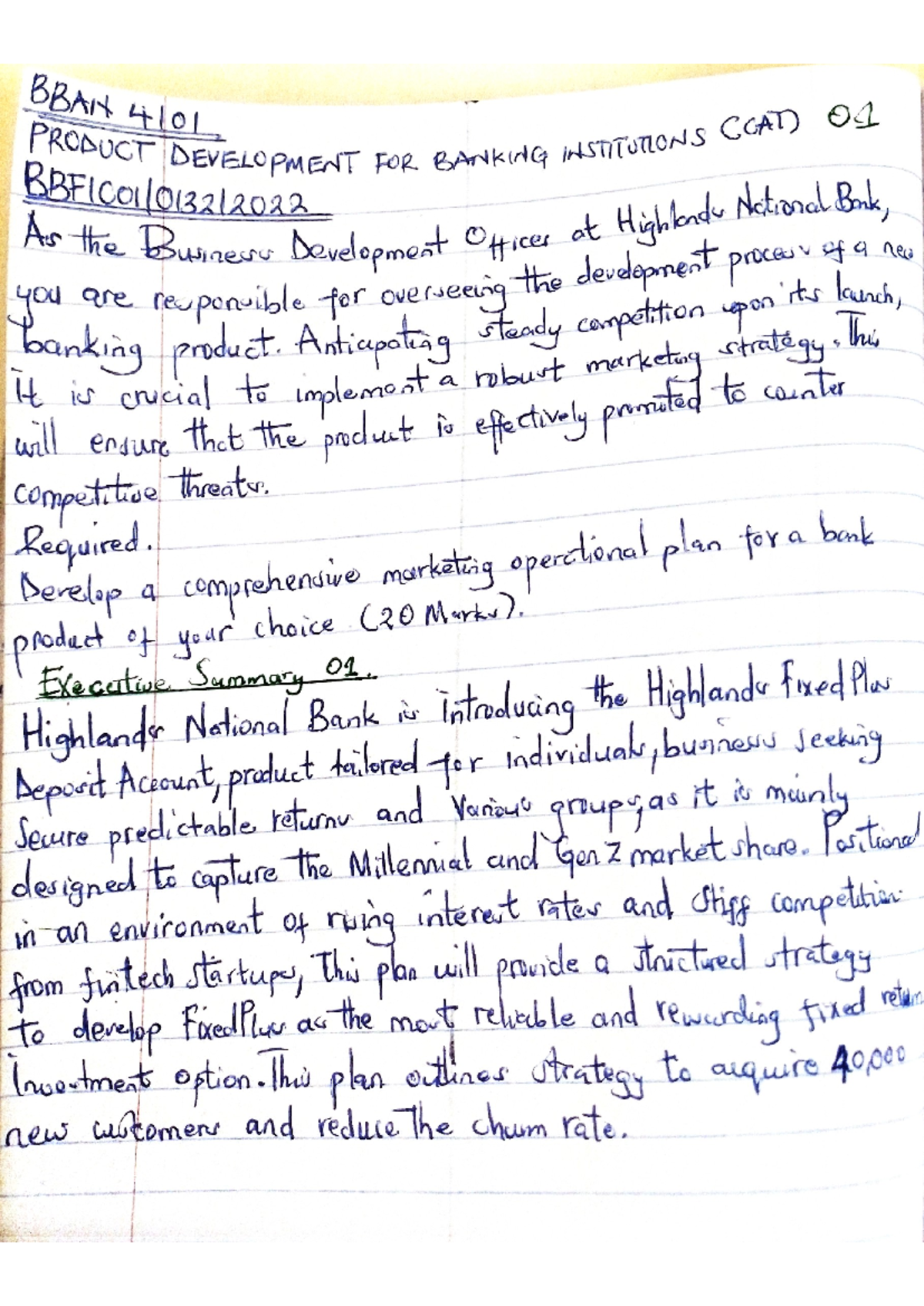 BBAN 4101 Marketing Operational Plan for Highlands Fixed Plus Deposit ...