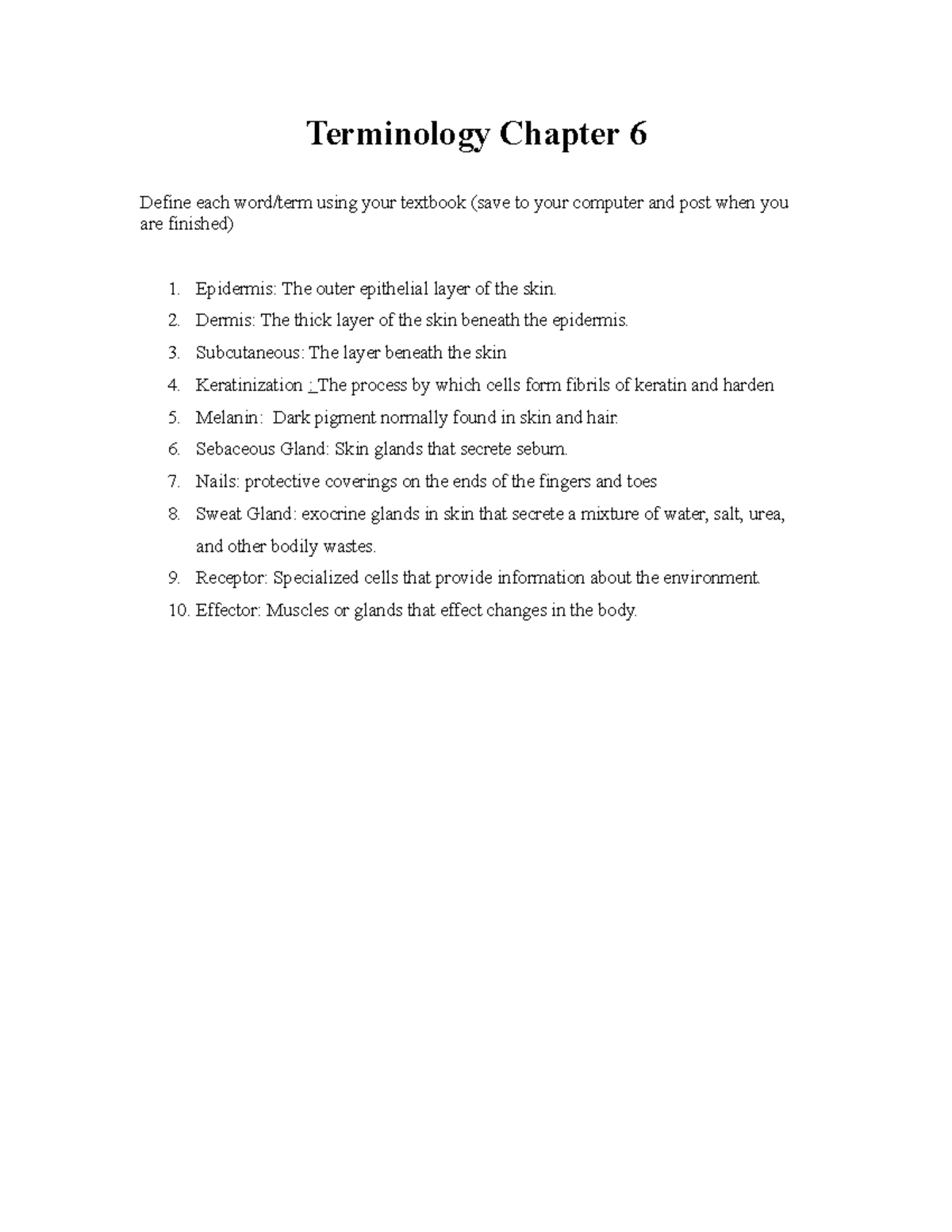 Terminology Definitions for Chapter 6 in A&P Studies - Studocu