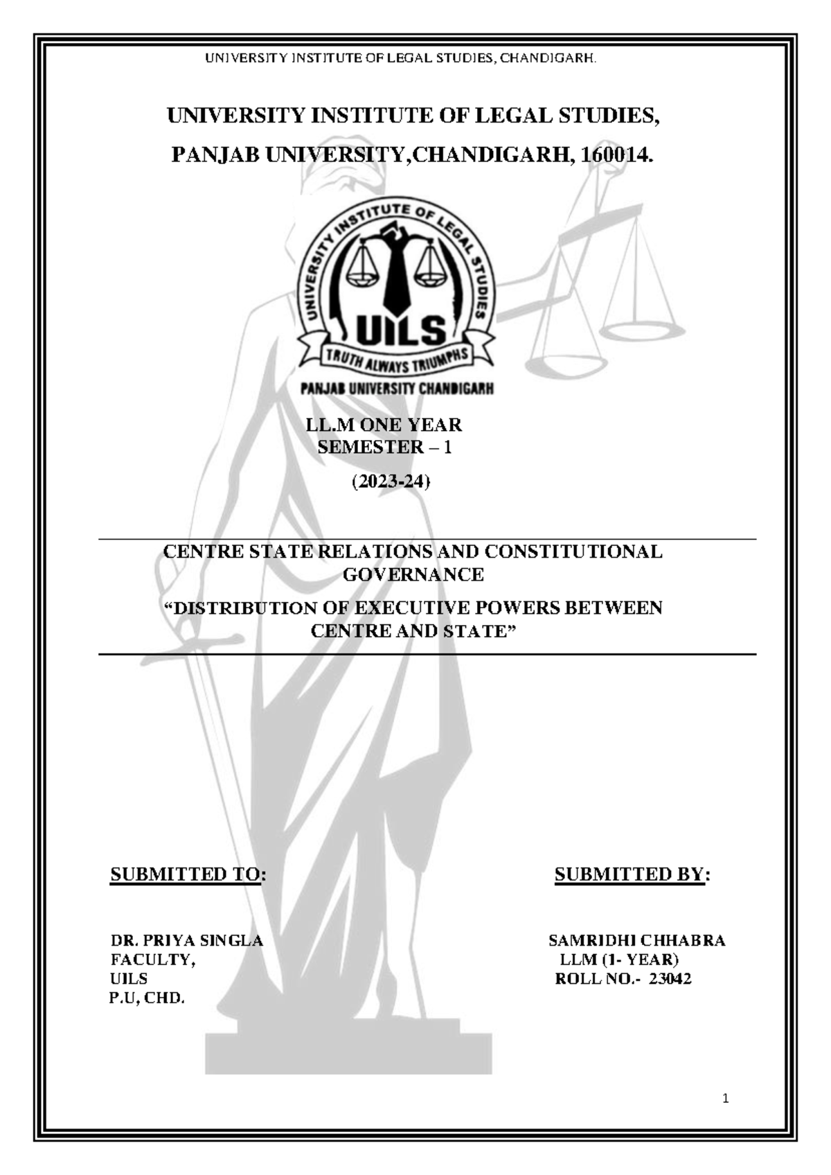 Dist of ex power bw c&s - Buhuh - UNIVERSITY INSTITUTE OF LEGAL STUDIES ...