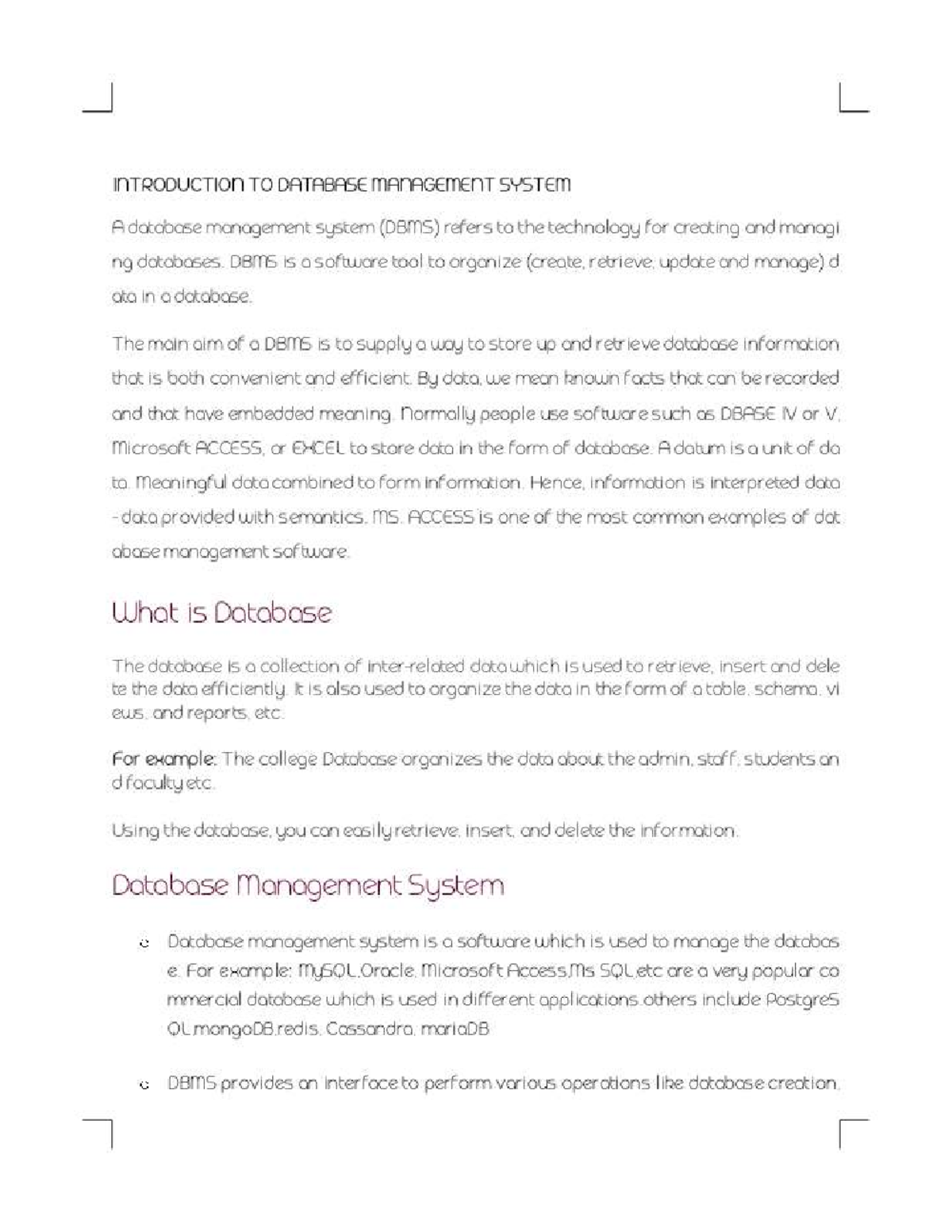 DBMS Overview: Key Concepts, Types, and Applications (Course Code: JOAN) - Studocu