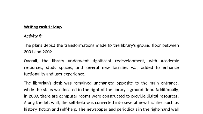Writing Task 1: Map Activity - Library Transformations 2001-2009 - Studocu