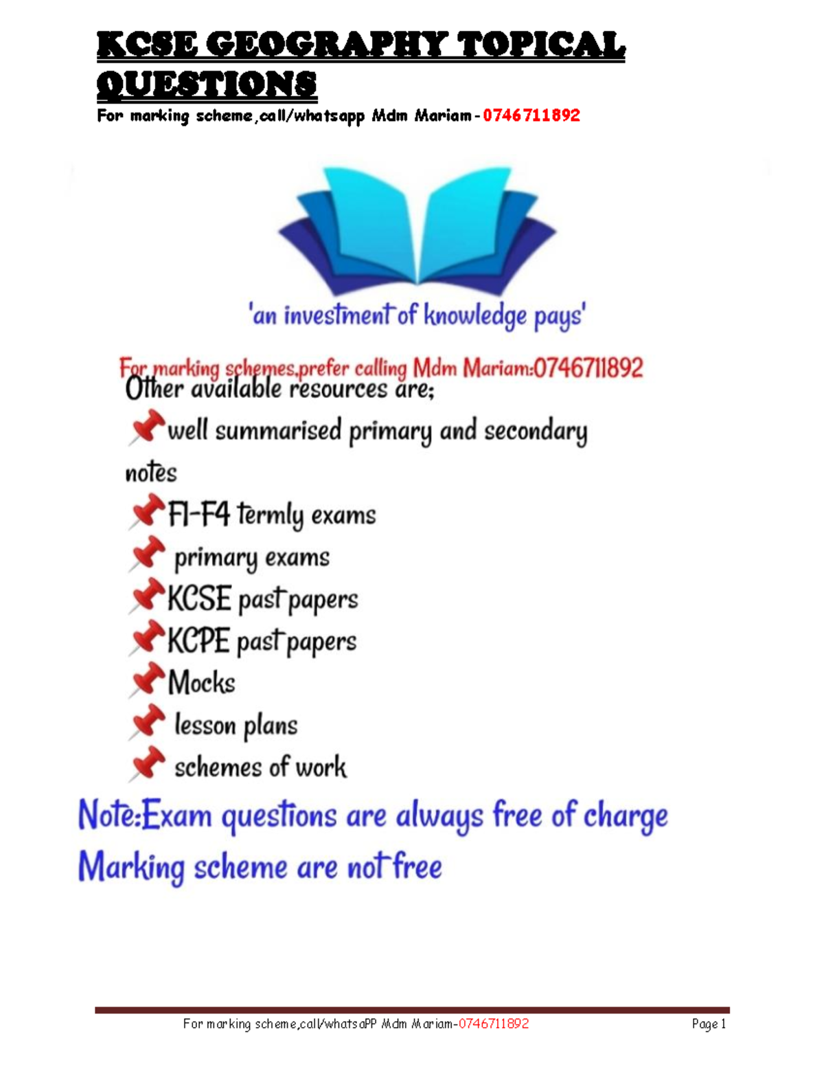 KCSE GEOGRAPHY TOPICAL QUESTIONS: Comprehensive Study Guide - Studocu